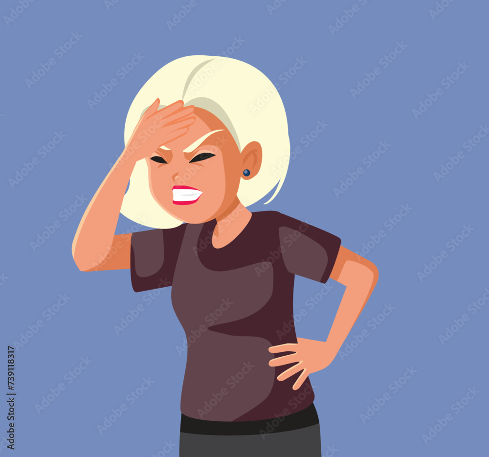 Stressed Woman Trying to keep Calm vector Cartoon illustration. Unhappy ...
