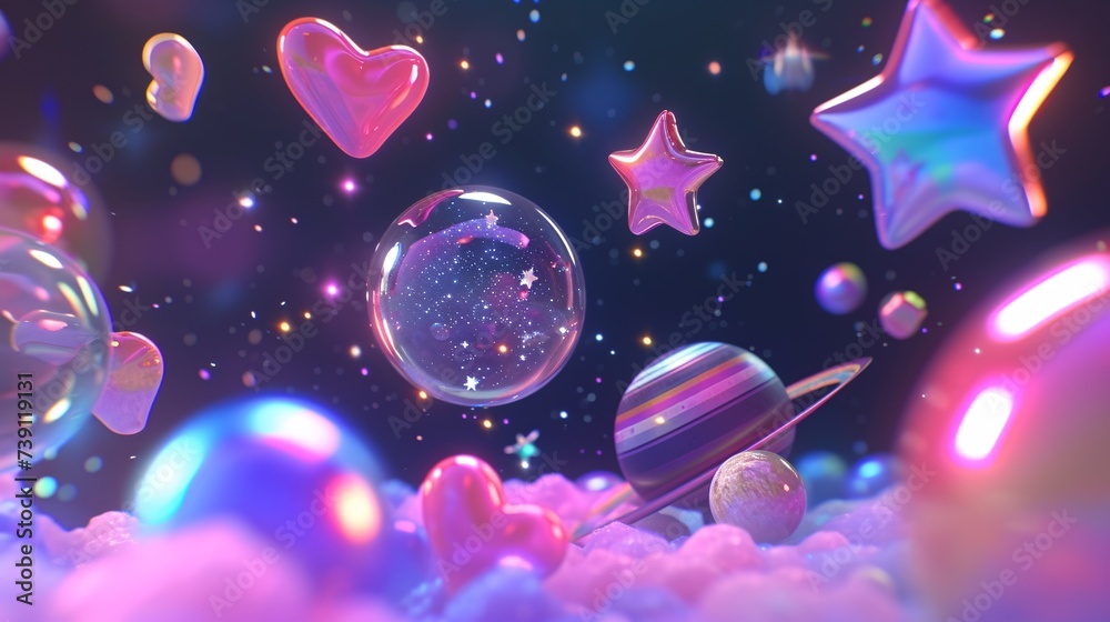 A 3D holographic display of stars and planets with a futuristic y2k ...