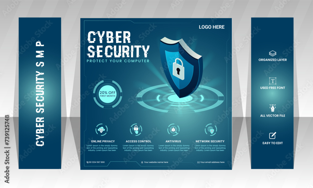 Social media post vector cyber security flyer template computer ...