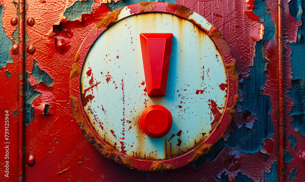 Vibrant red exclamation point sign on textured background symbolizing ...
