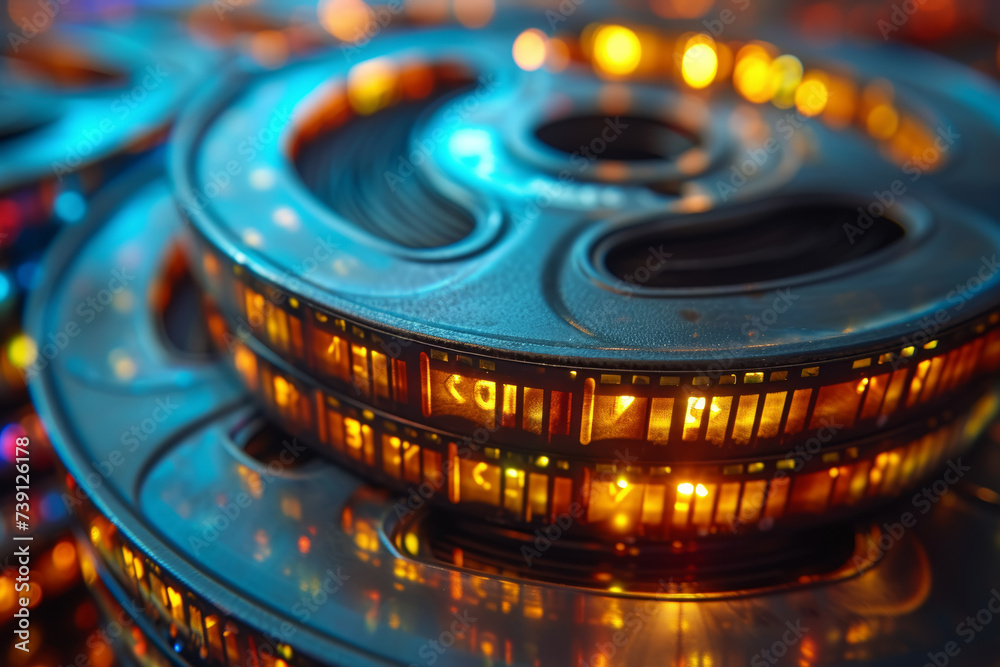 A vintage-style film reel background, featuring frames of classic movie ...