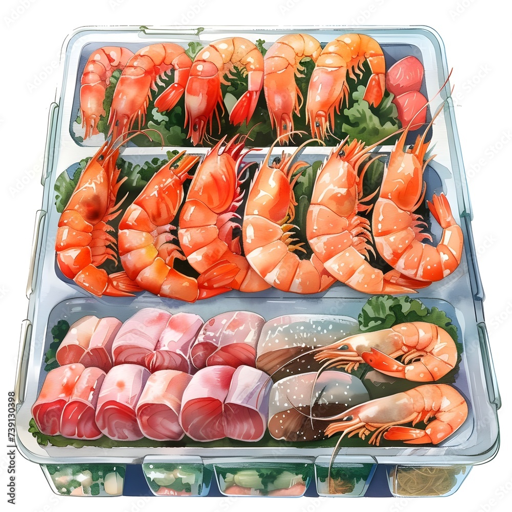 tiger prawn arrangement on Meat shelves in department stores, type of ...