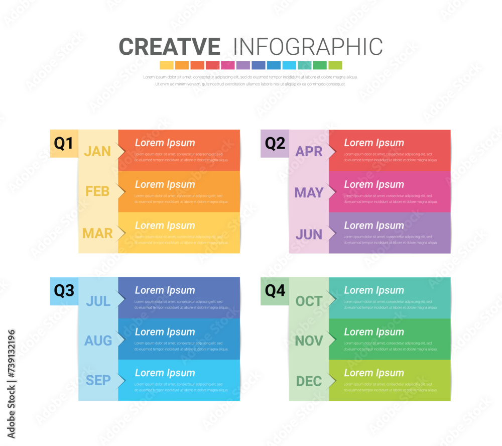 Timeline for 1 year, calendar, 12 months, Presentation business 4 ...