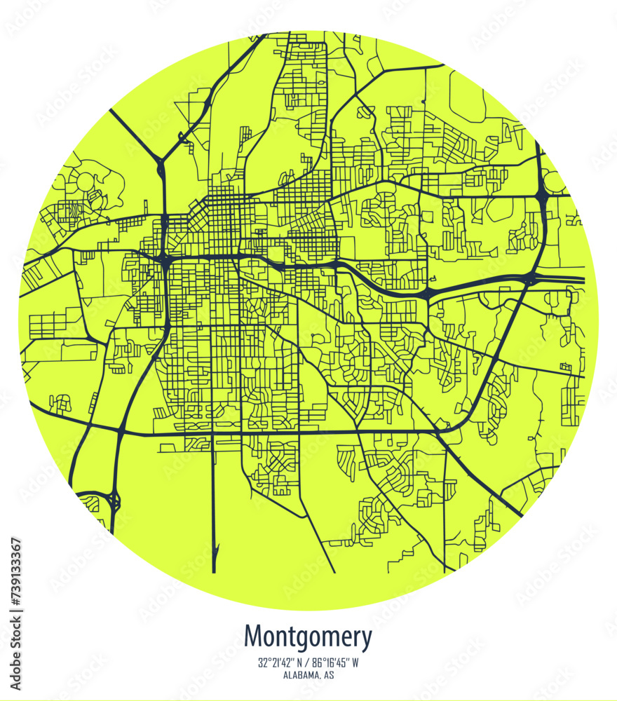 vector map of the city, Montgomery, Alabama, state of the United States ...
