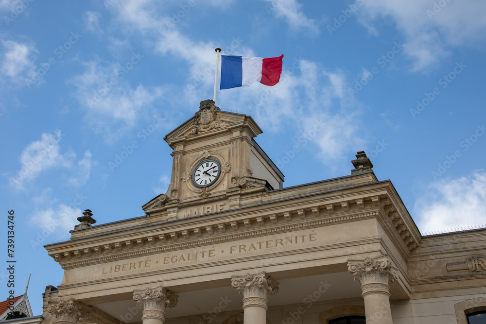 Arcachon city French flag with mairie liberte egalite fraternite france ...