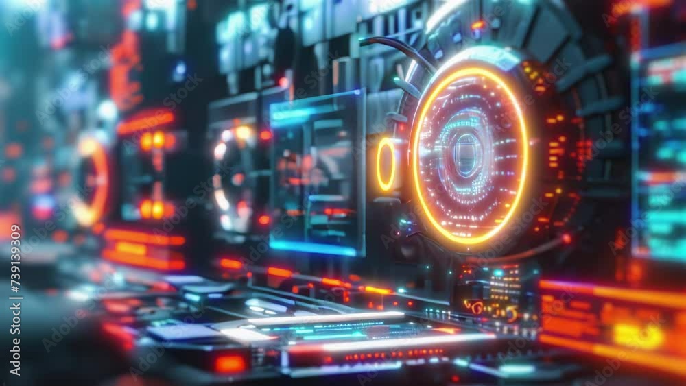 Futuristic HUD Interface with Glowing Circle of a Sci-Fi Control Panel, Abstract Technology ...