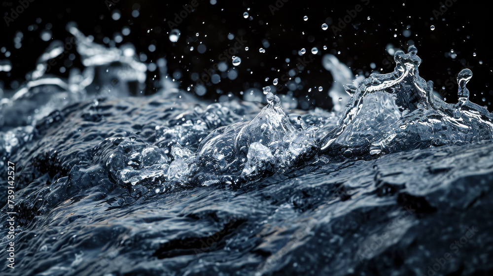 In a dynamic explosion, a water splash emanates from a thrown stone ...