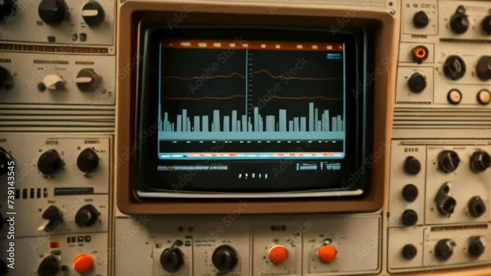 a detailed look at a 1970s style control panel and vintage monitors ...
