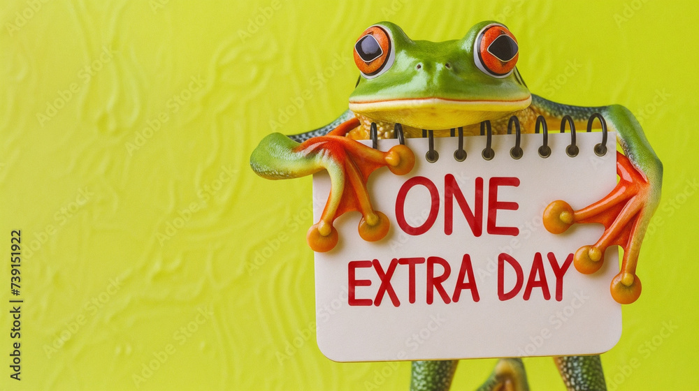 Whimsical Green Frog Illustration Celebrating Leap Day, Holding Flip ...