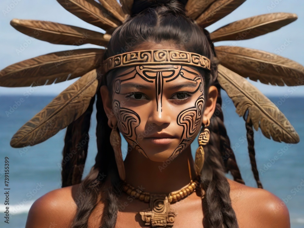 Create an Image of a Taino Indigenous man with Wavy Hair, and a Mestizo ...