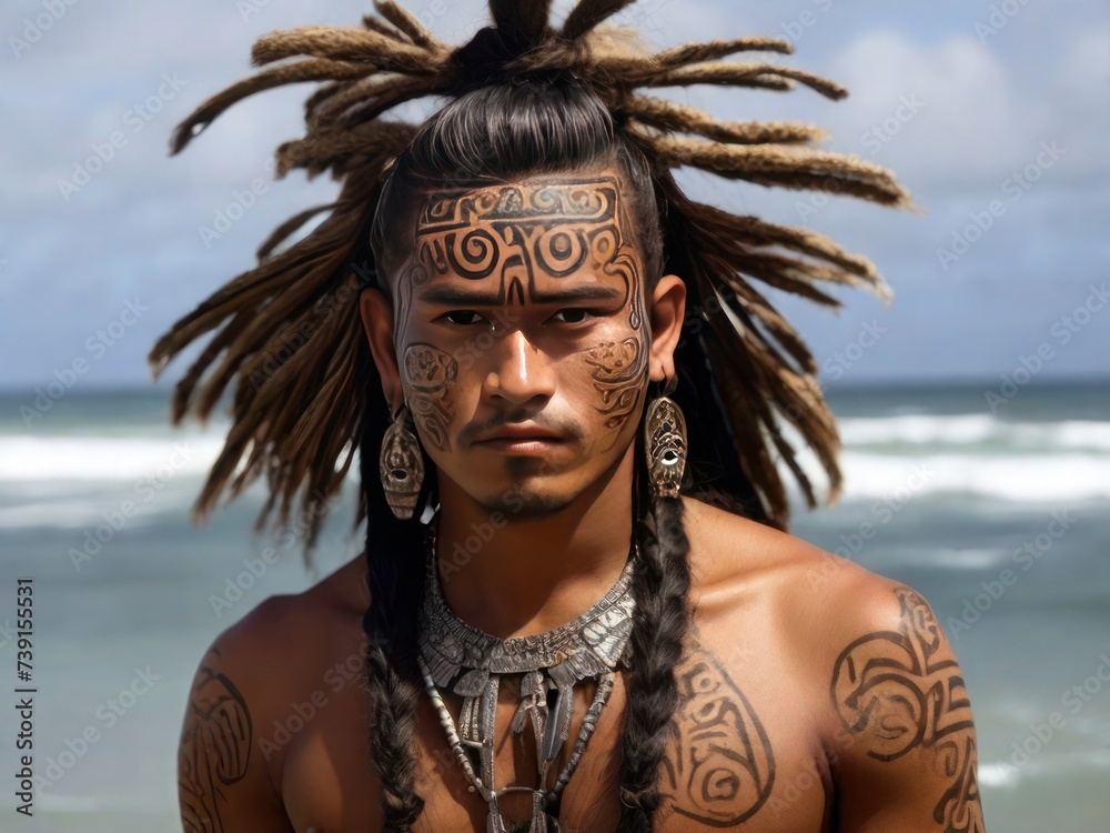 Create an Image of a Taino Indigenous man with Wavy Hair, and a Mestizo ...