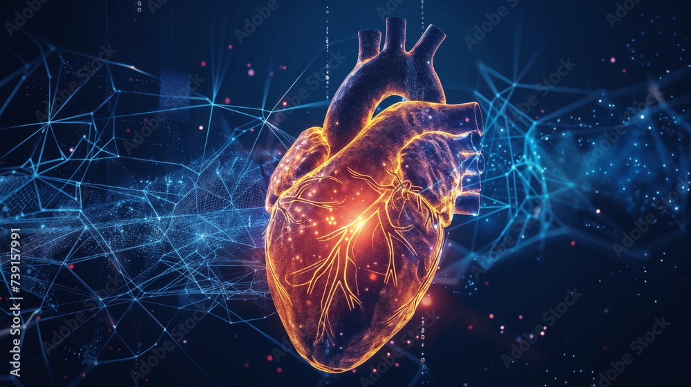 3D Human Heart Representation with Glowing Lines, Digital Graphs ...