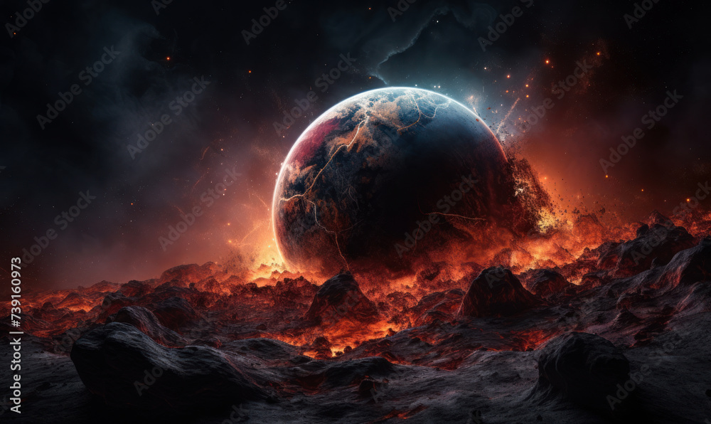 Apocalyptic background with planet Earth exploding armageddon ...