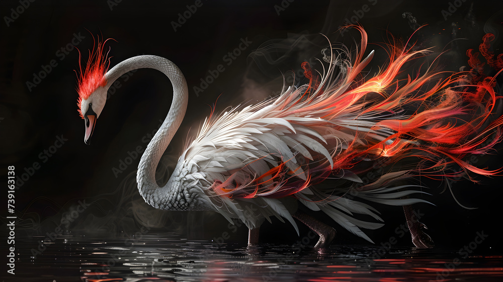 White Swan on Fire in a Watery Area A Zbrush Illustration Stock ...