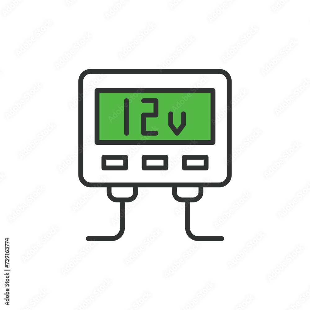 Inverter 12 - 220 V icon in line design, green. Inverter, 12V, 220V ...