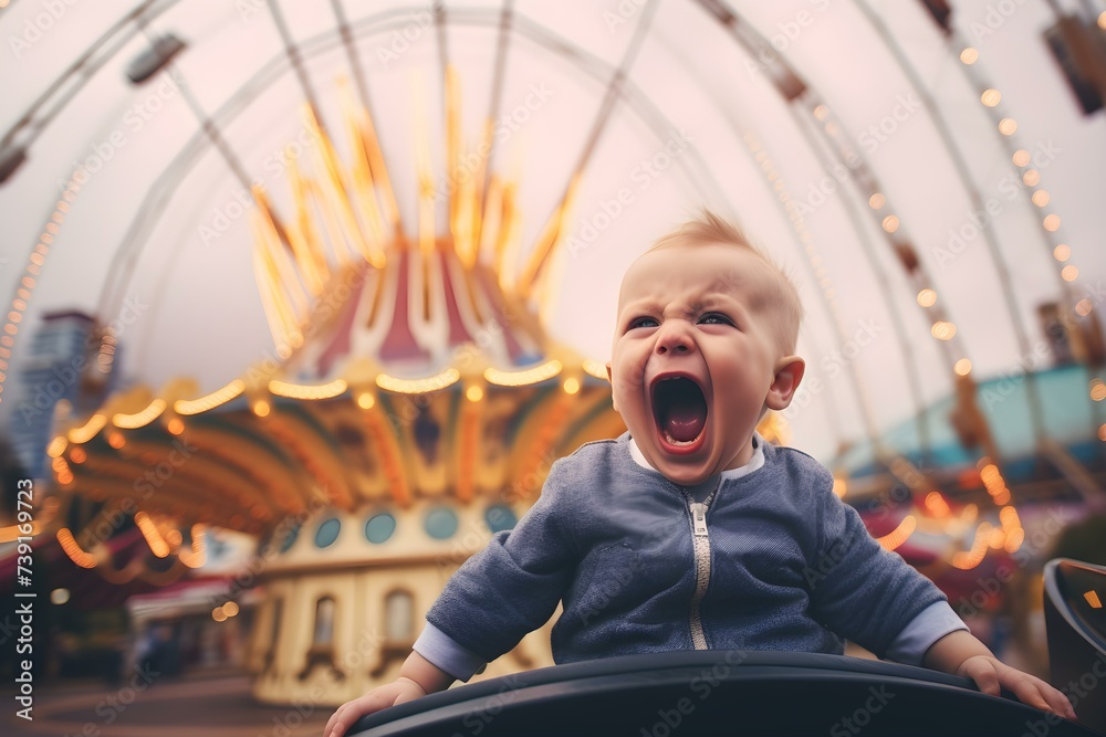 The Baby's Joyful Screams in Amusement Parks. Concept Family Day Out ...