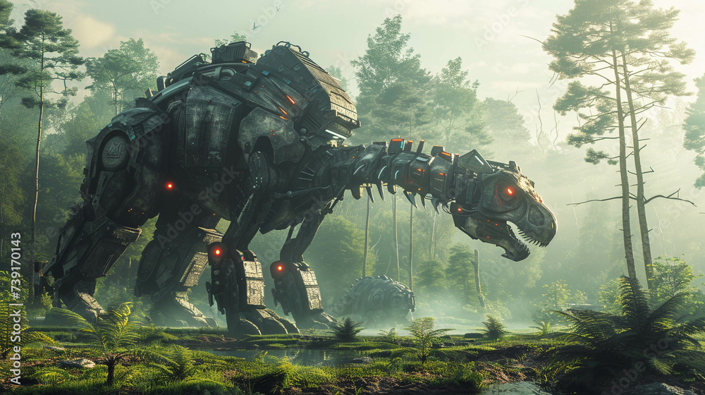 A digital animators fantasy a sci fi landscape where majestic dinosaurs ...