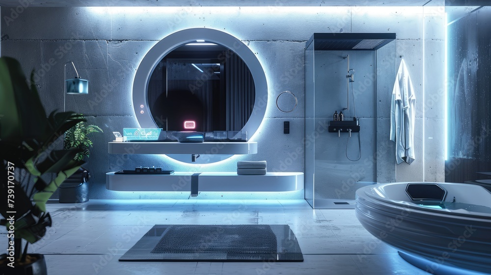 Futuristic High-Tech Bathroom Vanity with Sleek Surfaces and Innovative ...
