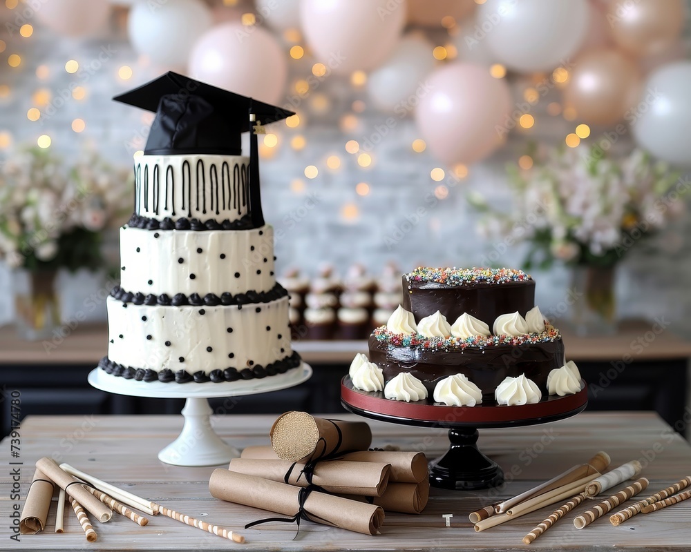 Graduation party joy, diploma display, and congratulatory cake Stock ...