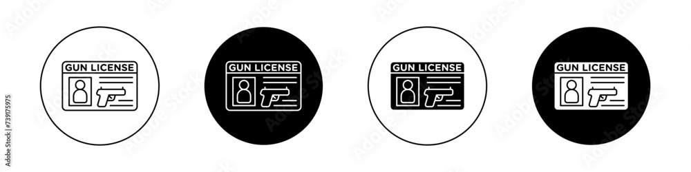 Gun License Icon Set. Permit Pistol Safety Vector Symbol in a Black ...