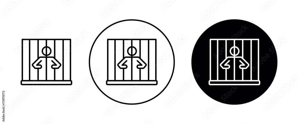 Criminal Behind Bars Line Icon Set. Prison Jail Cell Symbol in Black ...