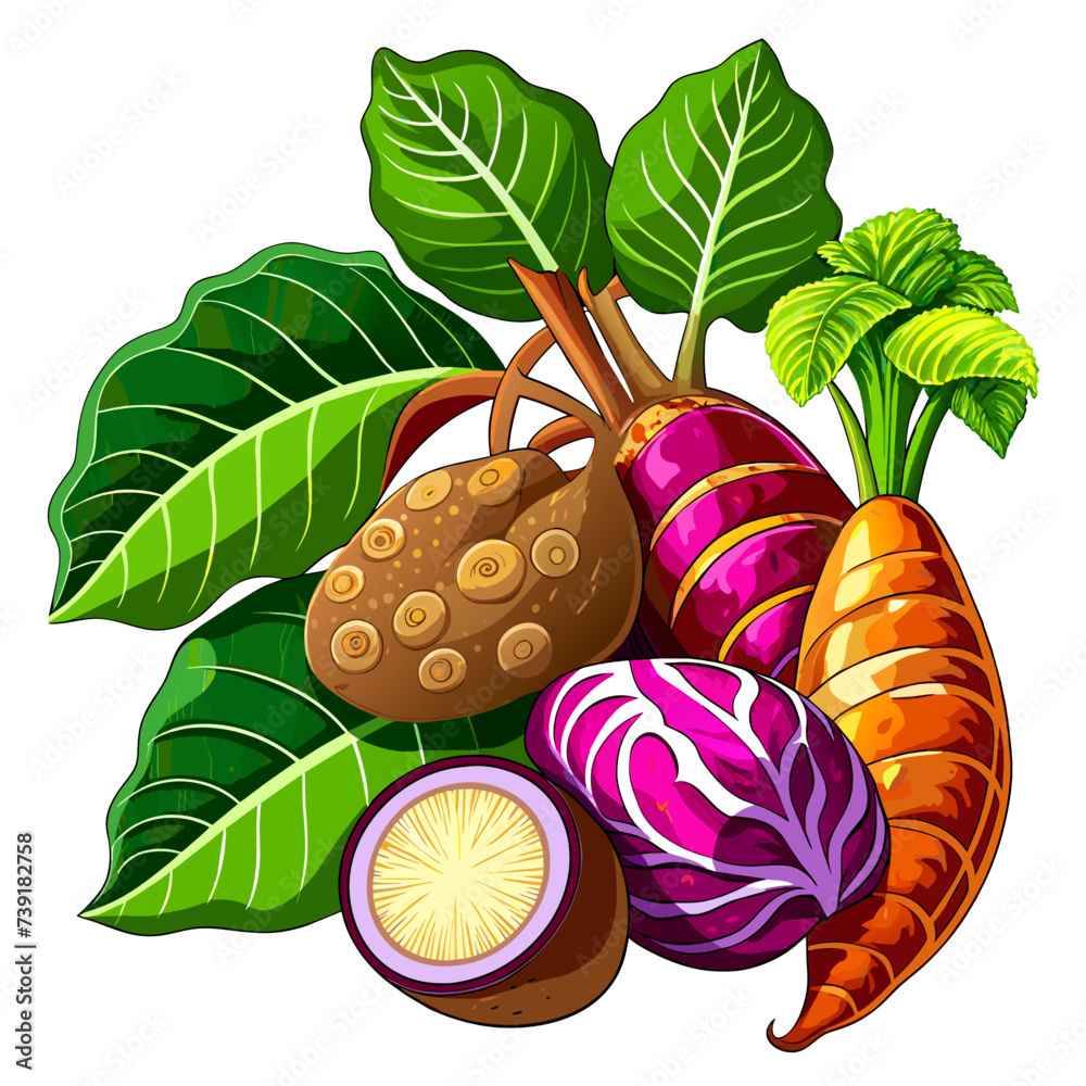 Elephant yam, vegetable, real paint style, white background Stock ...