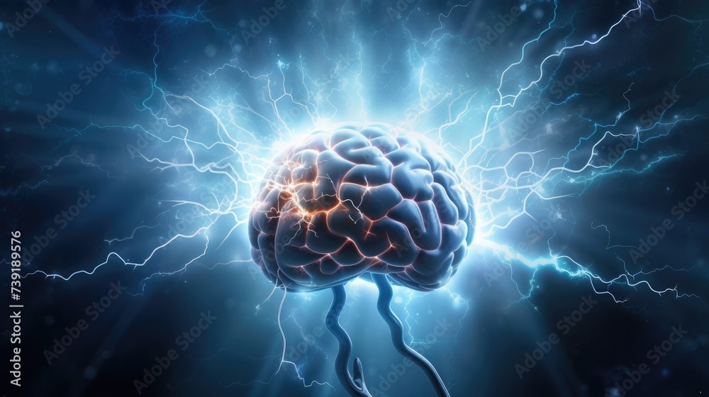 A close-up of the brain, on a blurred background. The human brain has a ...