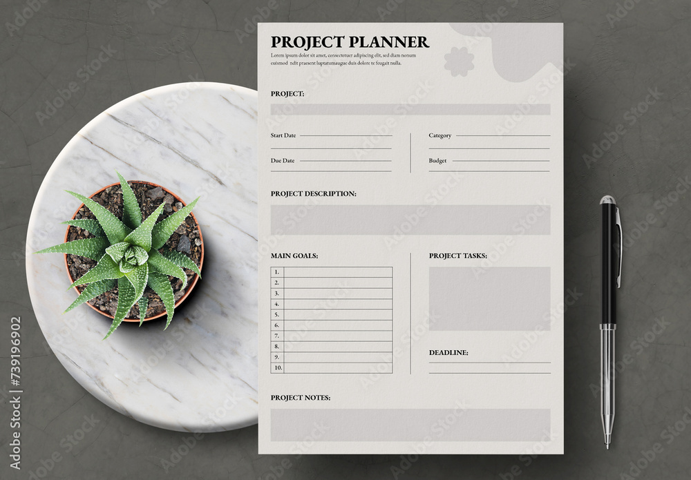 Project Planner Template Layout Stock Template | Adobe Stock