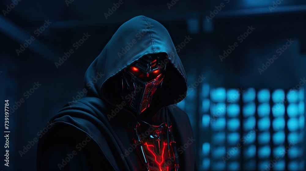 Evil skeleton robot in metal armor. Skull of futuristic evil cyborg in ...
