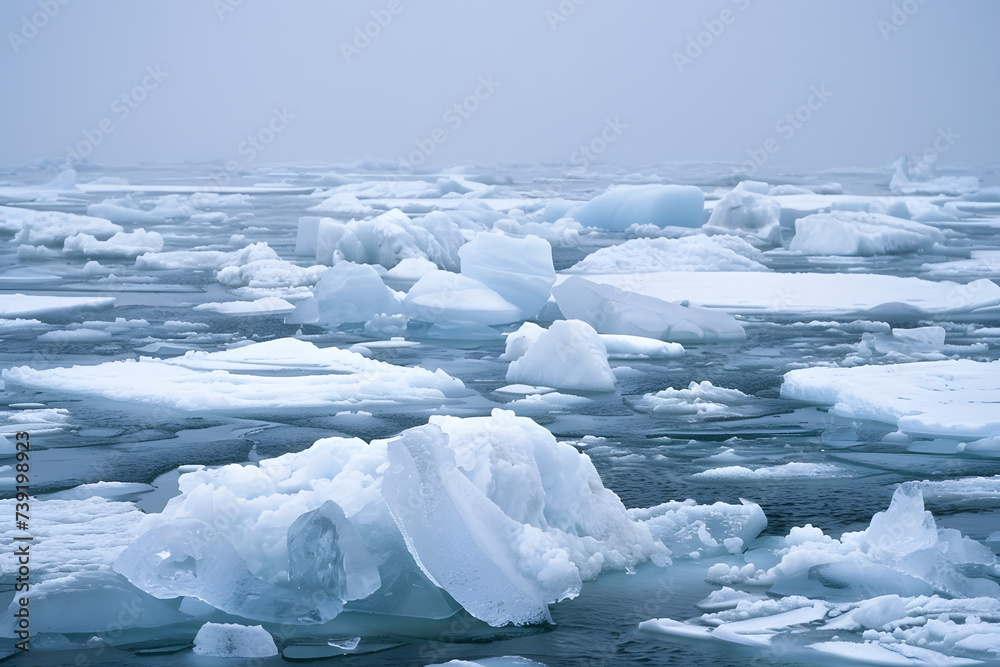 arctic ice field with floating icebergs Stock Illustration | Adobe Stock