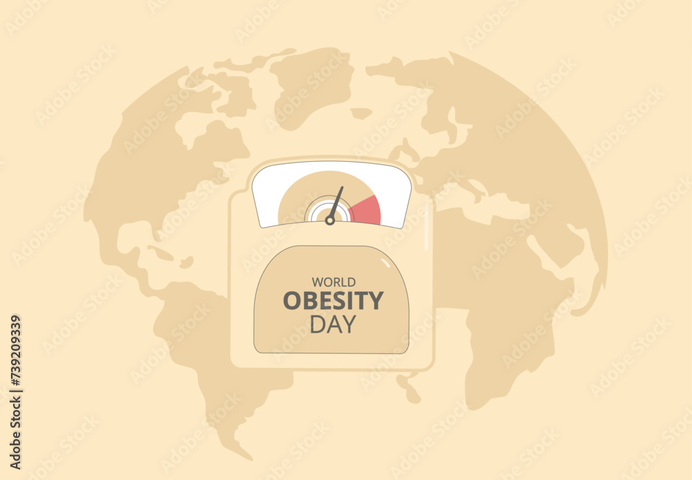 World obesity day banner template. Bathroom scale with overweight ...