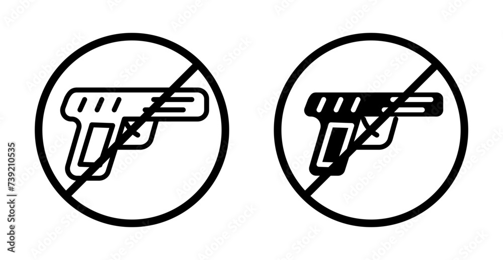 No Gun Icon Set. Prohibition Safety Control Vector Symbol in a Black ...