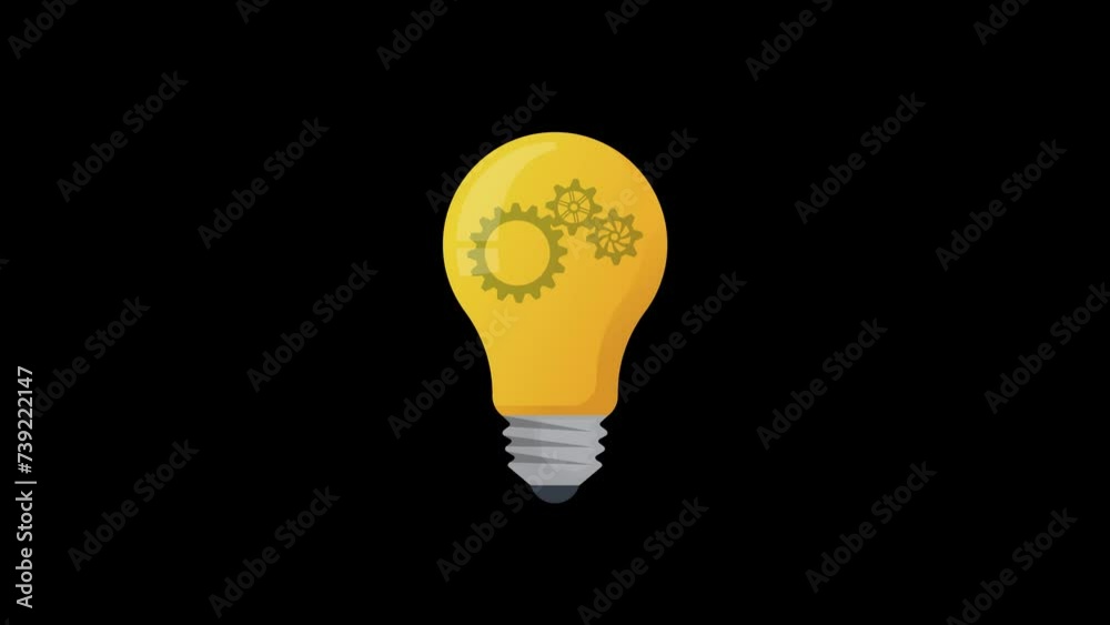 Light bulb pop up animation with rotating gear inside on alpha channel ...
