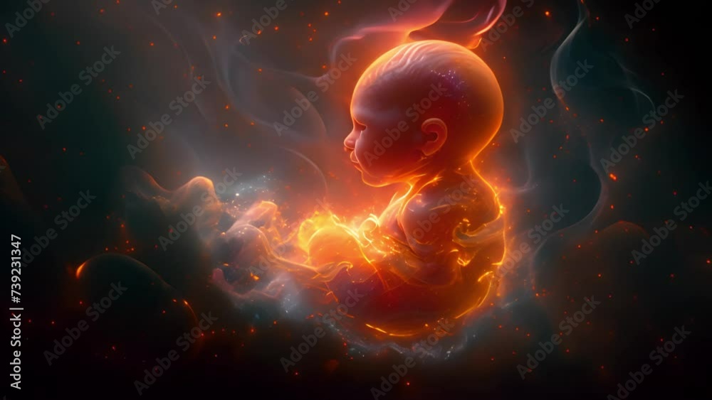 Human fetus inside the womb. Pregnant woman's belly inside. Motherhood ...