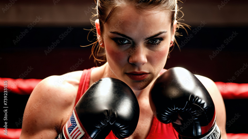 La boxeuse fixe son adversaire avec un regard déterminé, prête à ...