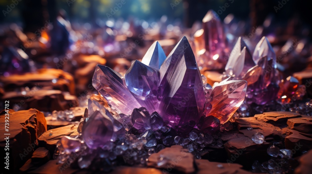 Giant crystal formations in a cavern, illuminated to reveal their ...