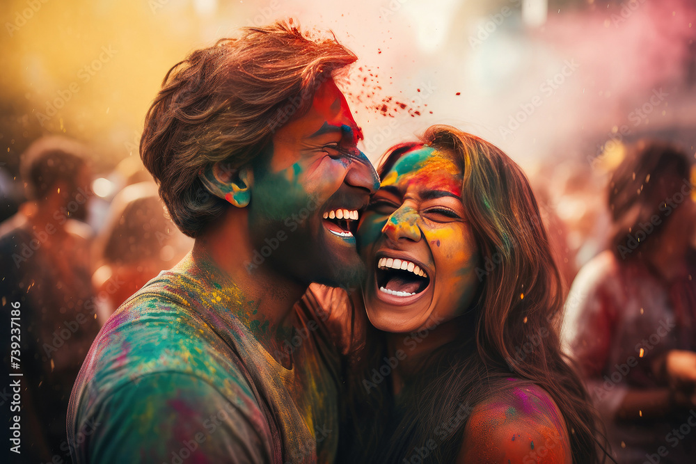 Holi color festival. People celebrating the Holi festival of colors and ...