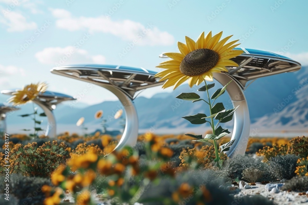 Artistic representation of a sunflower-inspired solar tracker following ...