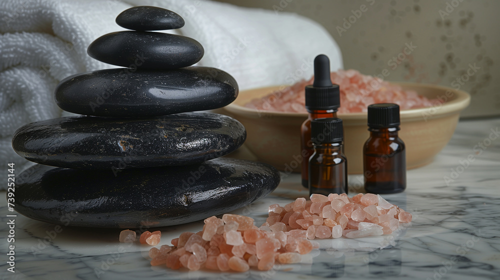 Spa Wellness Setup with Himalayan Salt, Essential Oils, and Zen Stones ...