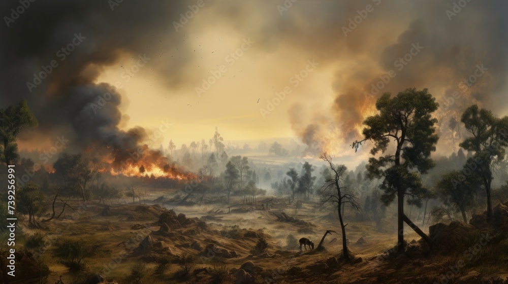 Bush fire in wilderness area. Nature on fire.Danger and Disaster ...