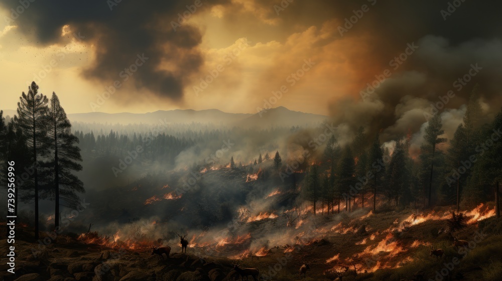 Bush fire in wilderness area. Nature on fire.Danger and Disaster ...