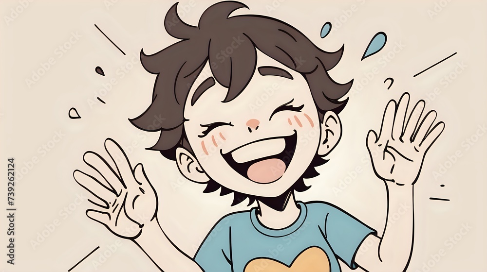 An animated persona laughing heartily, with animated laughter lines and ...