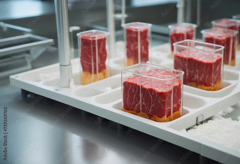 Meat sample plastic cell culture dish in modern laboratory or ...