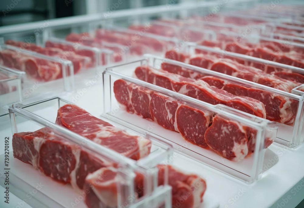 Meat sample plastic cell culture dish in modern laboratory or ...