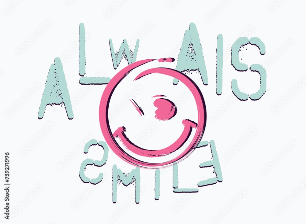 Urban street art graffiti typography, hand drawn smiley face, smile ...