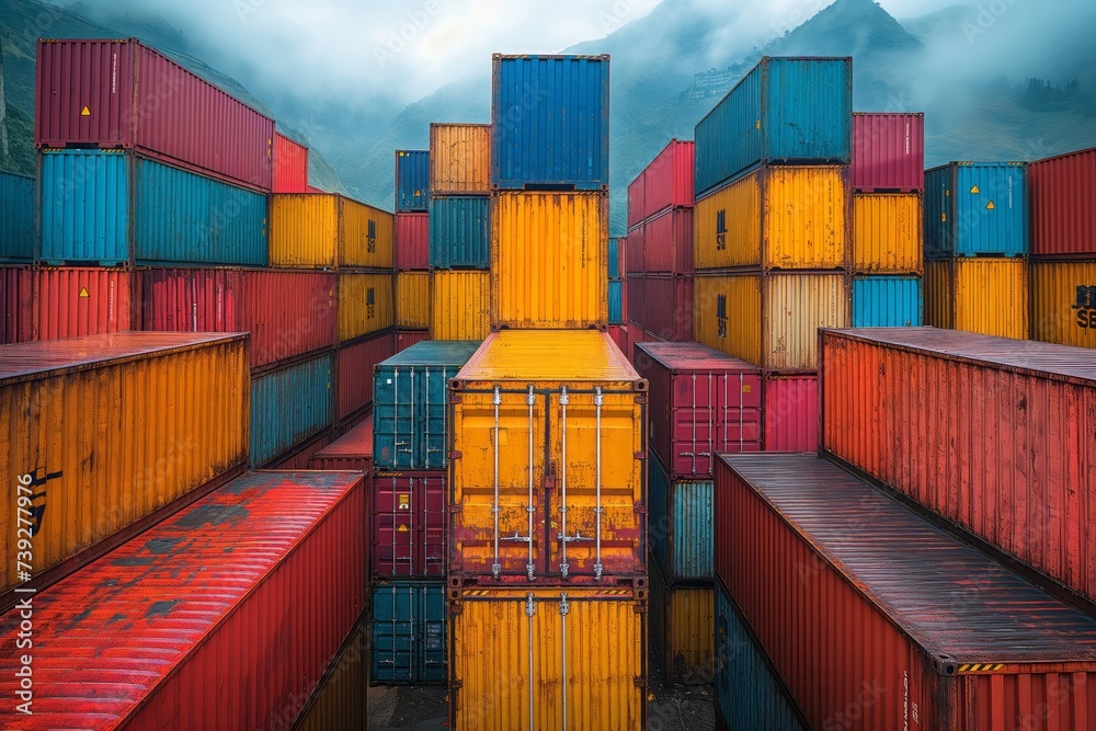 Stack of Containers Cargo Ship Import/Export in Harbor Port, Cargo ...