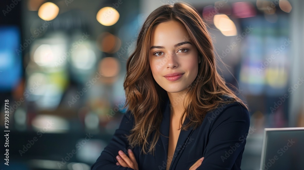 Close-Up of a 20 Year Old American Woman TV News Anchor Sitting at a ...
