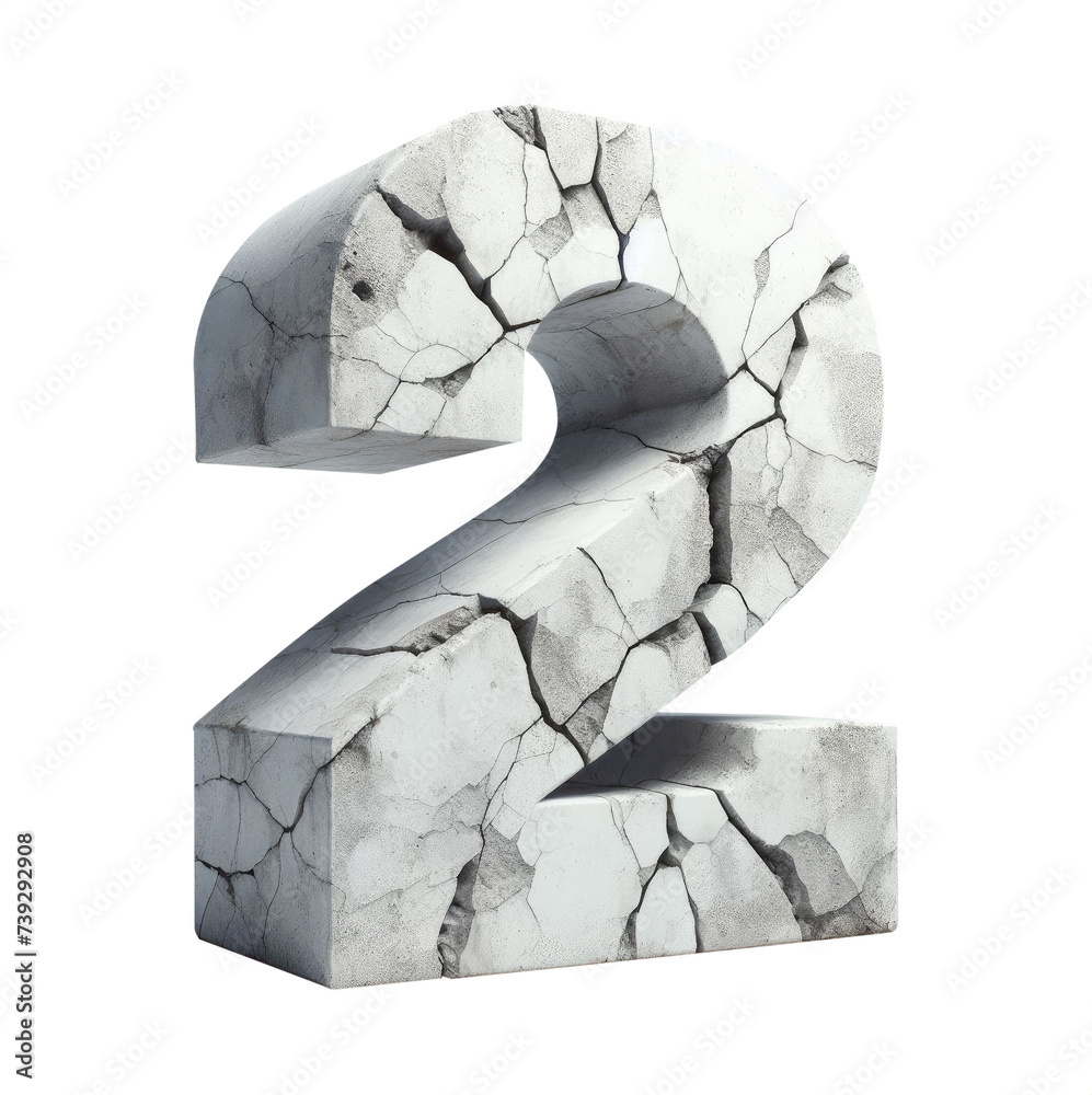 Number 2. Cracked apocalyptic number. 3D concrete old cracked numeral ... Number 2. Cracked apocalyptic number. 3D concrete old cracked numeral ...