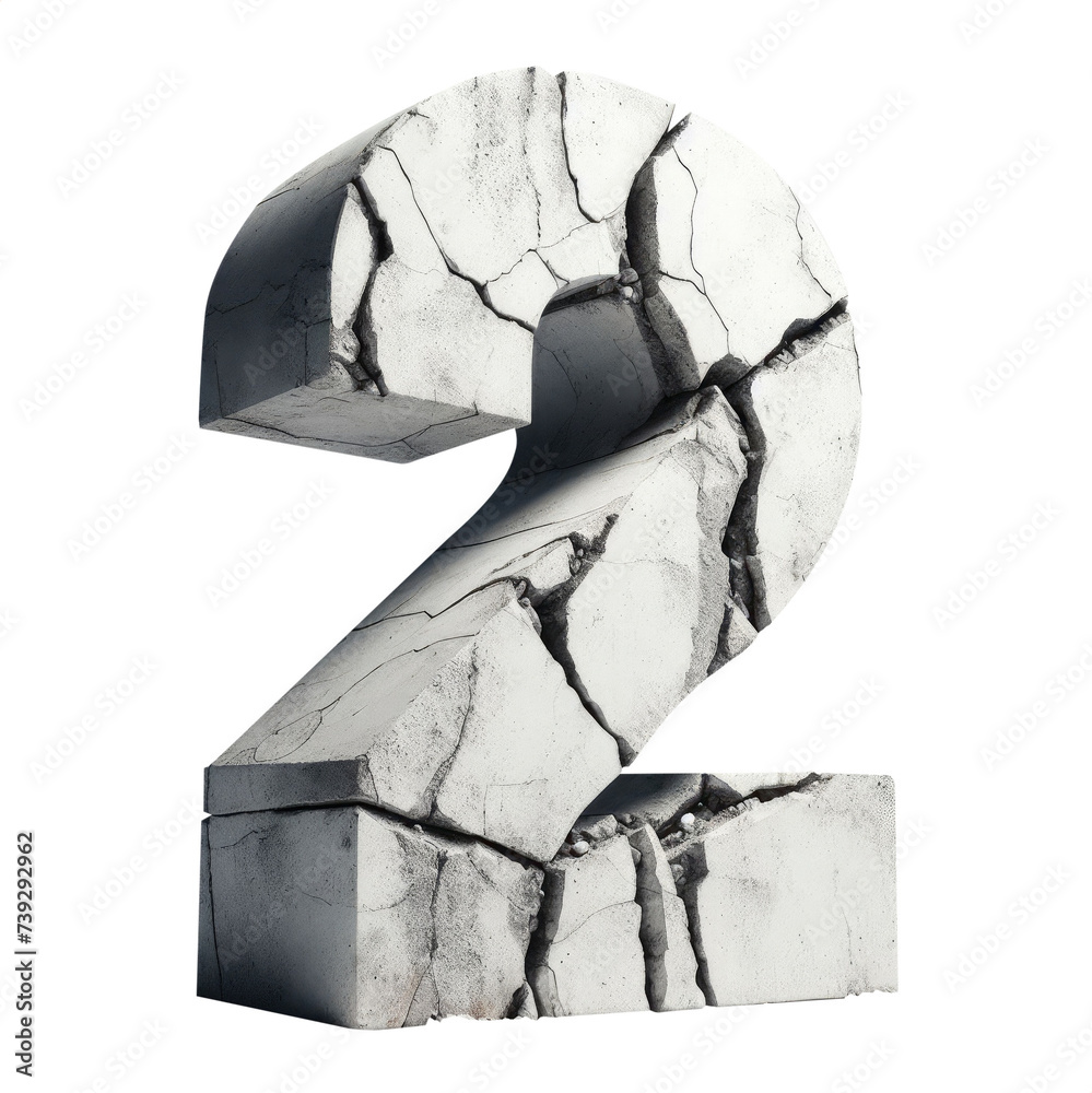 Number 2. Cracked apocalyptic number. 3D concrete old cracked numeral ... Number 2. Cracked apocalyptic number. 3D concrete old cracked numeral ...