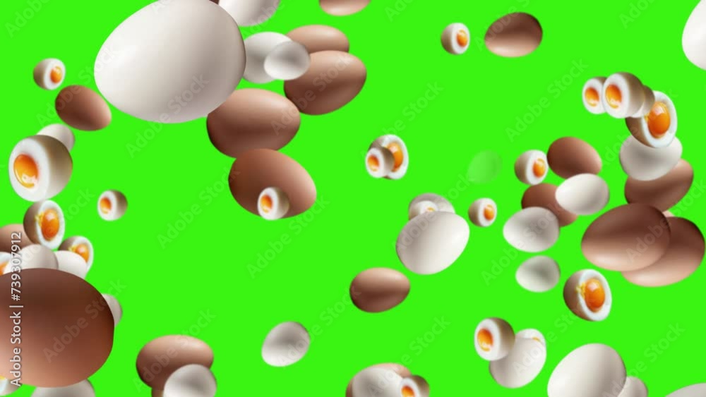 3d White And Brown Chicken Eggs Falling Animation Over Green Screen ...